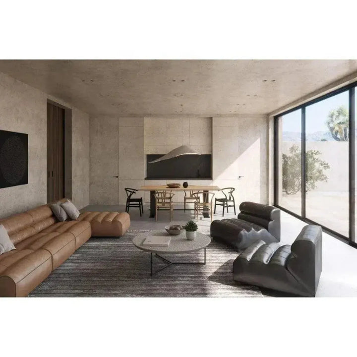 3PC Set Tan Leather Reversible Modular Sofa - LOOMLAN