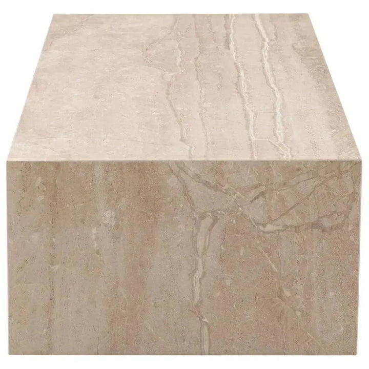 Ark Genuine Beige Marble Rectangular Cocktail Table - LOOMLAN