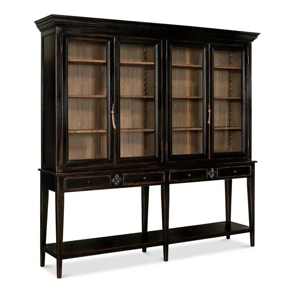Beacon Hill Display Case Ebony Slim Cabinet Glass Doors - LOOMLAN