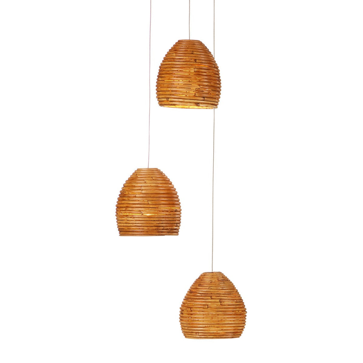 Get Beehive 3-Light Pendant with Rattan Shades – LOOMLAN
