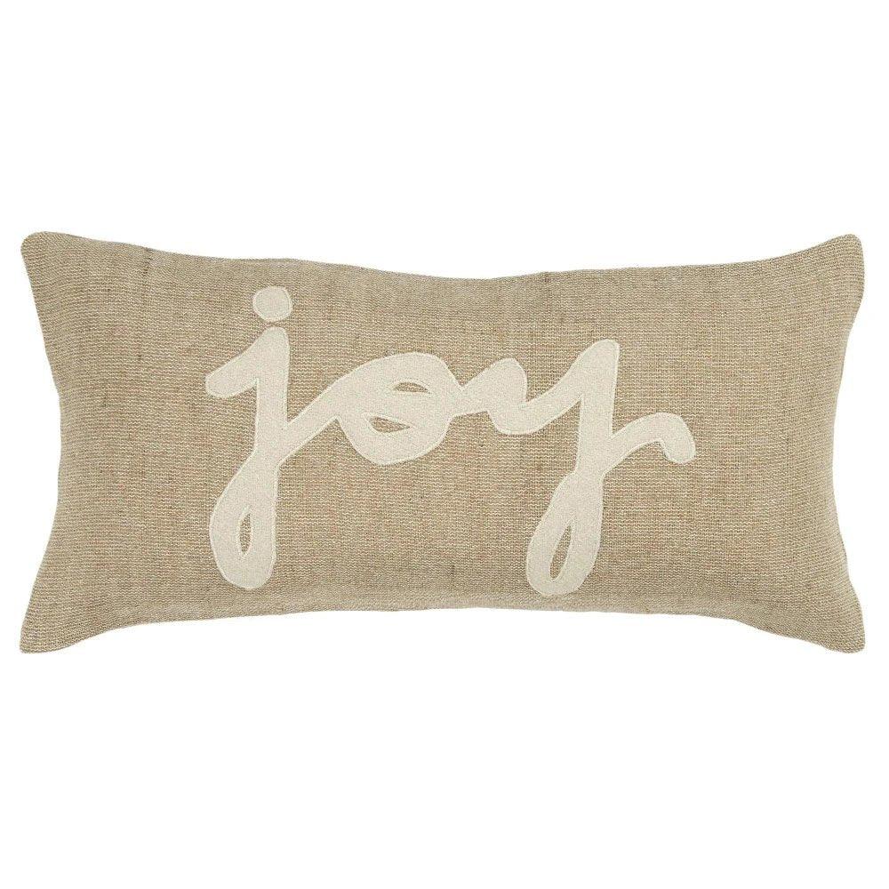 Beige Ronny Word Lumbar Pillow With Insert - LOOMLAN