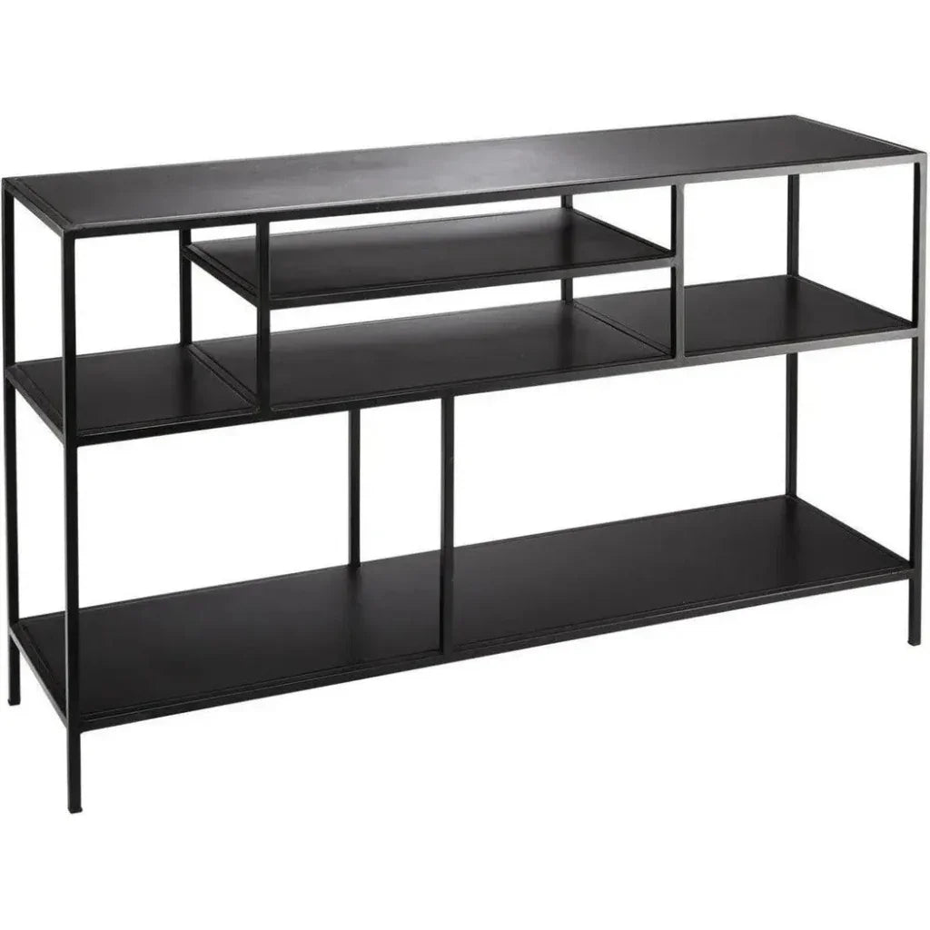 Black Iron Element Shelved Console Table - LOOMLAN