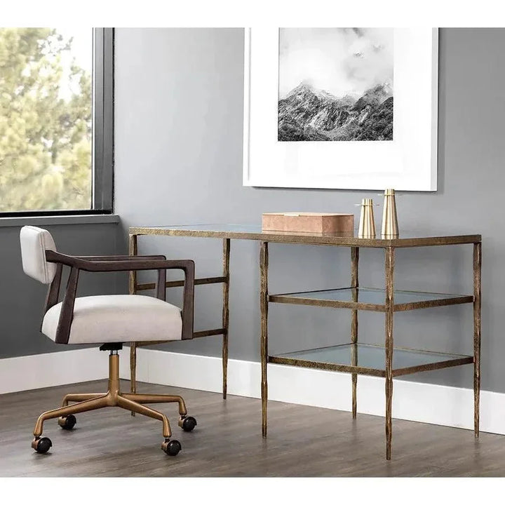 Bruna Desk With Top & Antique Brass Finish - LOOMLAN