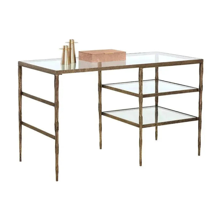 Bruna Desk With Top & Antique Brass Finish - LOOMLAN