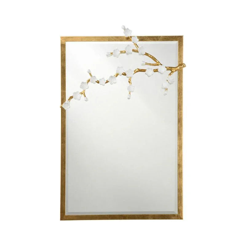 Cherry Blossom Metalic Gold Framed Wall Mirror - LOOMLAN