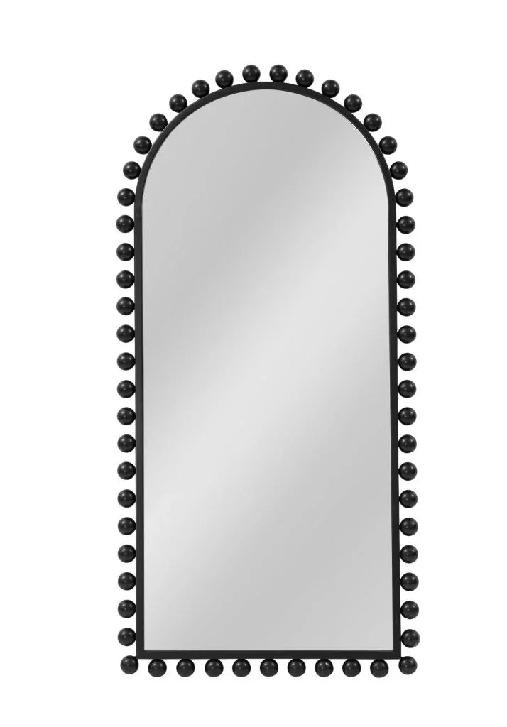 Claria Black Beaded Arched Frame Wall Mirror - LOOMLAN