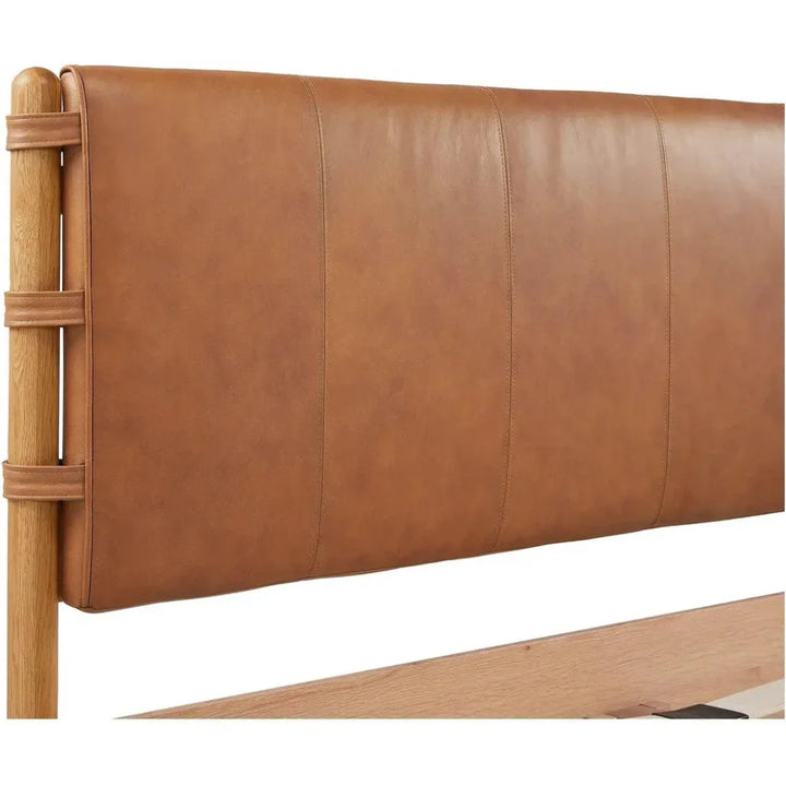 Colby Leather and Wood Camel Bed - LOOMLAN
