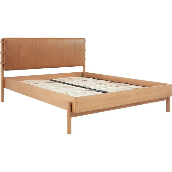Colby Leather and Wood Camel Bed - LOOMLAN