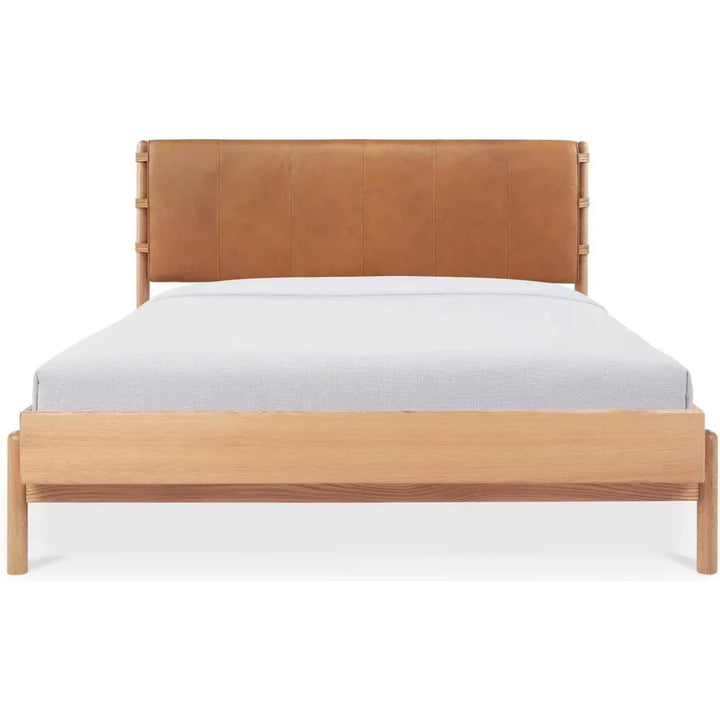 Colby Leather and Wood Camel Bed - LOOMLAN