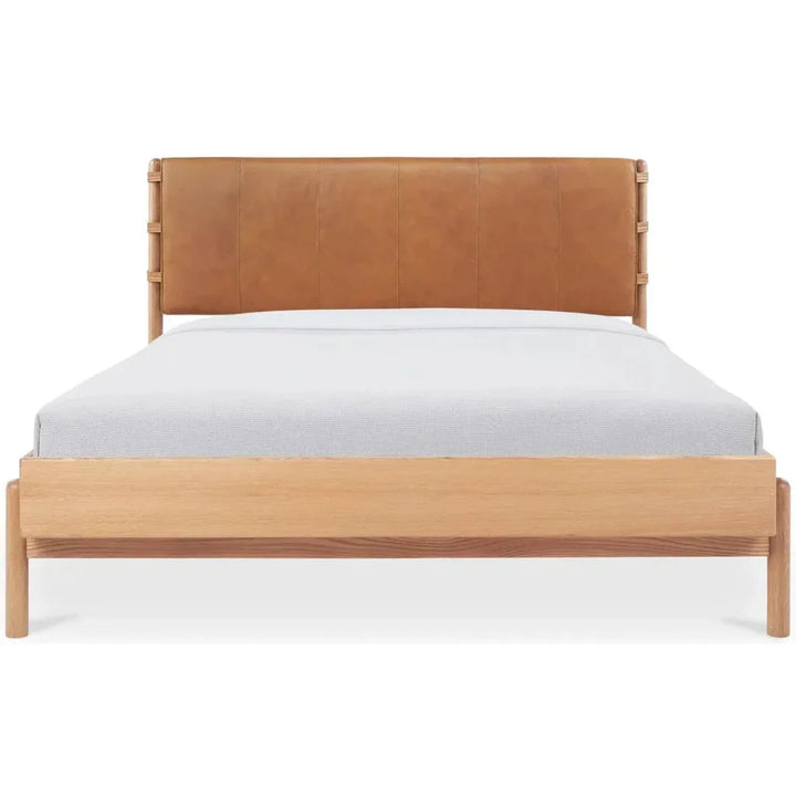 Colby Leather and Wood Camel Bed - LOOMLAN