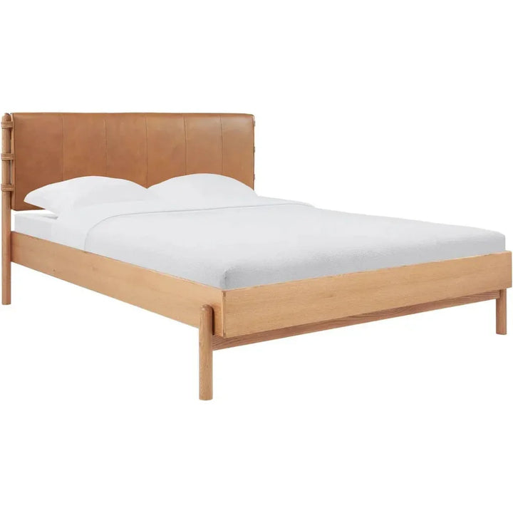 Colby Leather and Wood Camel Bed - LOOMLAN