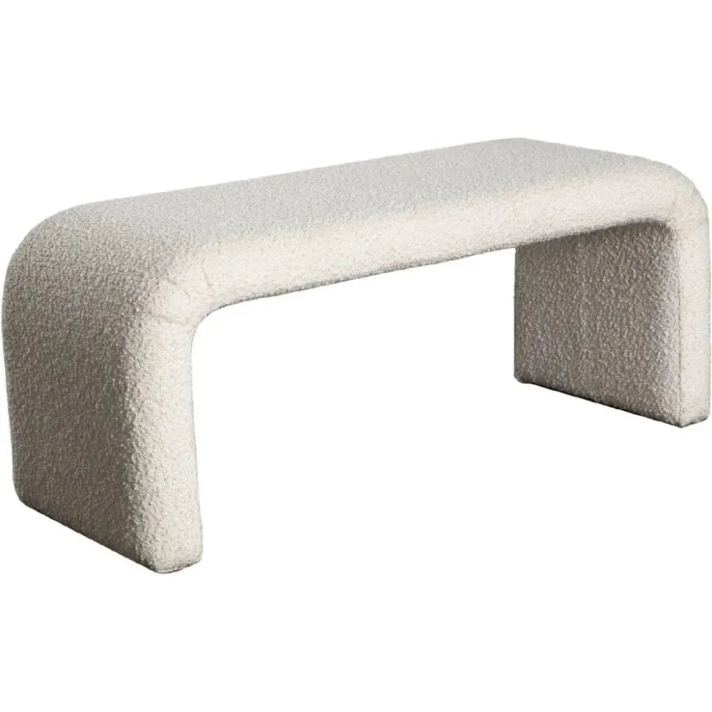 Conrad Accent Bench in Ivory Boucle Fabric - LOOMLAN