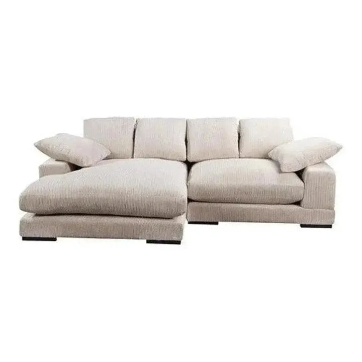 Cream Corduroy Reversible Sectional Chaise - LOOMLAN