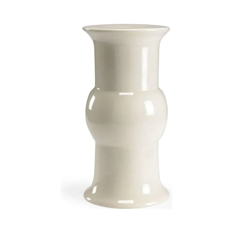 Cream Glazed Porcelain Outdoor Garden Stool - LOOMLAN