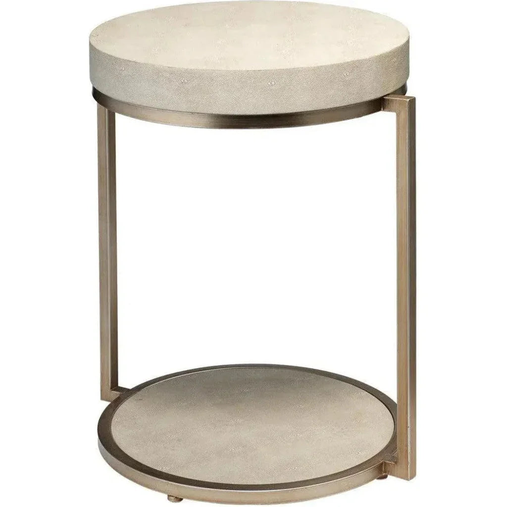 Cream Leather Round Mid Century Side Table Shelf - LOOMLAN
