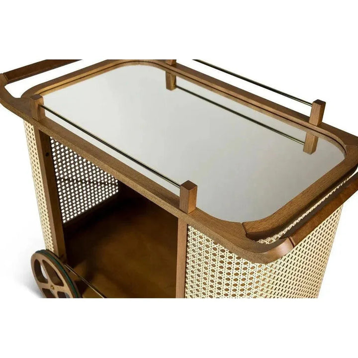 Dinda Wooden Cane Bar Cart - LOOMLAN
