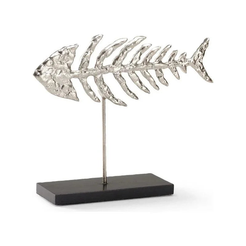 Fish Skeleton Silver Finish Sculpture - LOOMLAN