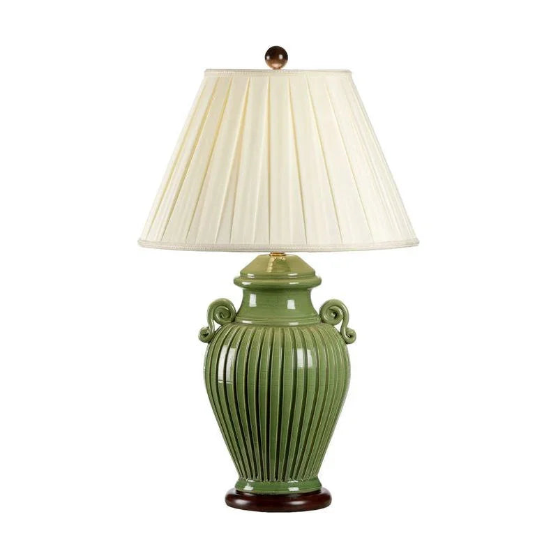 Fluted Jar Green Ceramic Made Vase Table Lamp - LOOMLAN