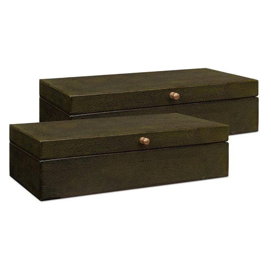 Gastsburg Leather & Paper Liner Green Shagreen Box 2PC - LOOMLAN