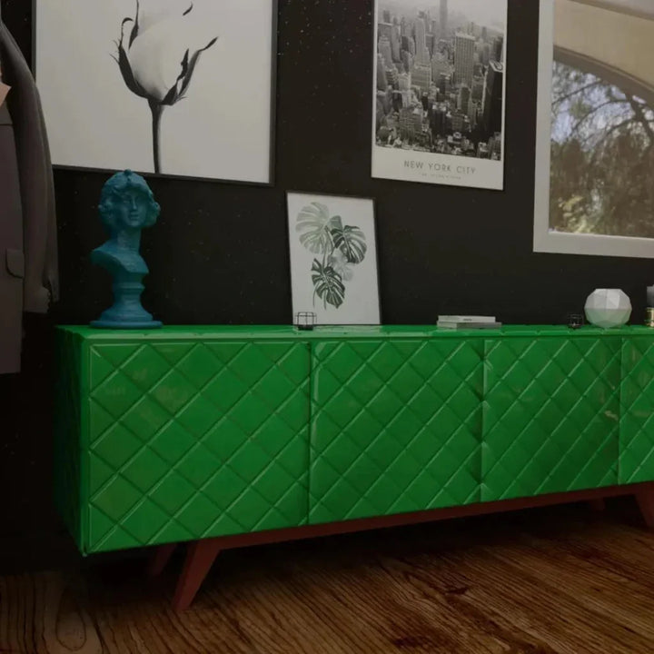 81-Inch Hand-Carved Green Wood Credenza | LOOMLAN