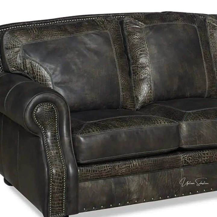 Grey Croc Western Couch Grey Alligator Embossed Leather - LOOMLAN