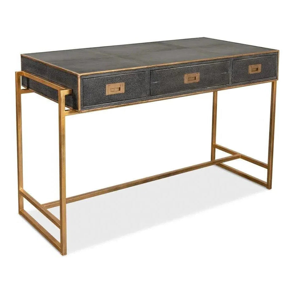 Grey Leather Shagreen Desk - LOOMLAN