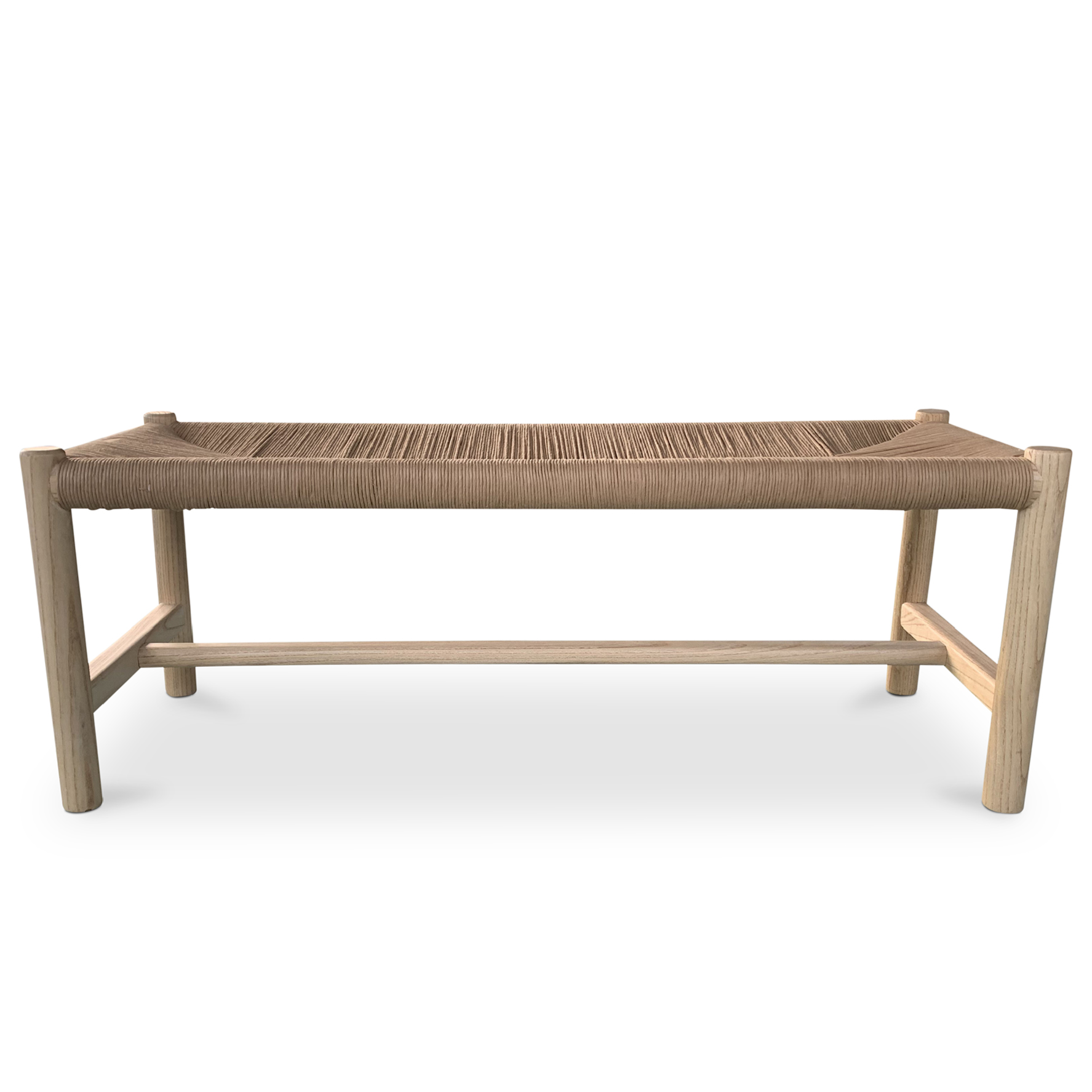 Hawthorn Large Natural Elm Wood & Rope Seat Bench - LOOMLAN