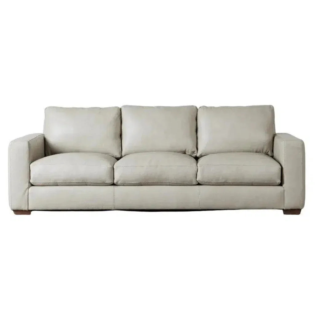 High Back Leather Sofa Light Gray Made the USA - LOOMLAN