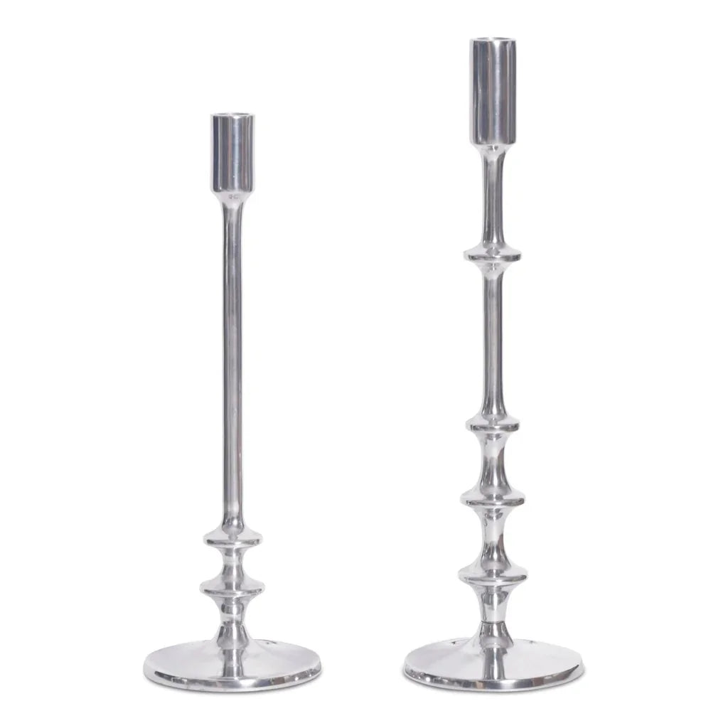 Irie Aluminum Silver Candle Holders (Set Of 2) - LOOMLAN