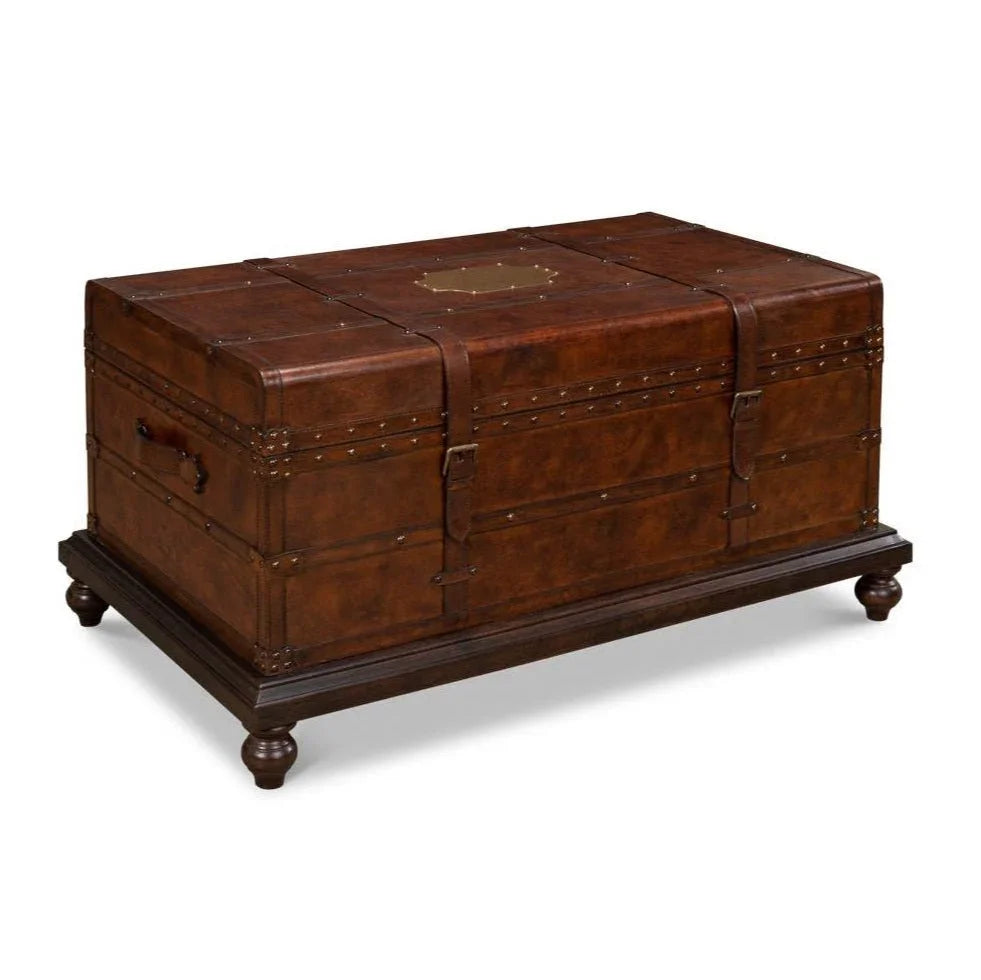 Laramie Buffalo Leather Coffee Table with Storage- LOOMLAN