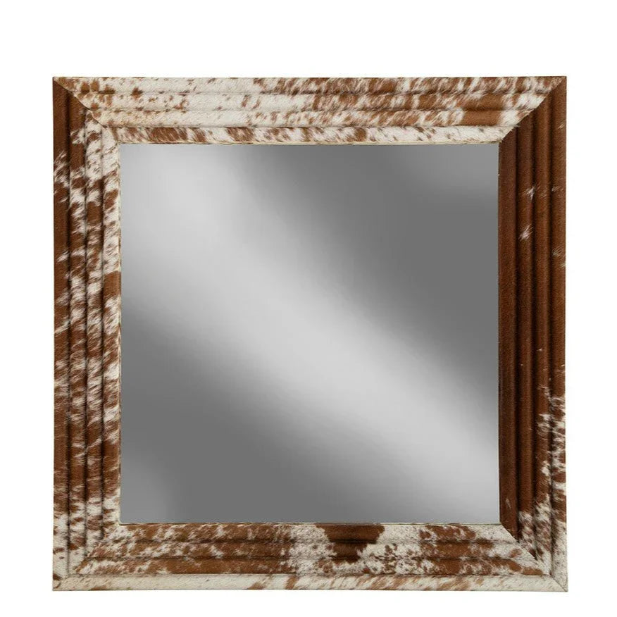 Laverne Hair On Hide Warpped Frame Wall Mirror - LOOMLAN