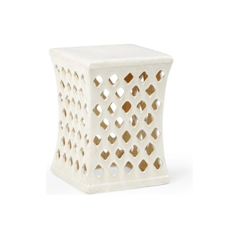 Merideth White Glaze Ceramic Outdoor Garden Stool - LOOMLAN