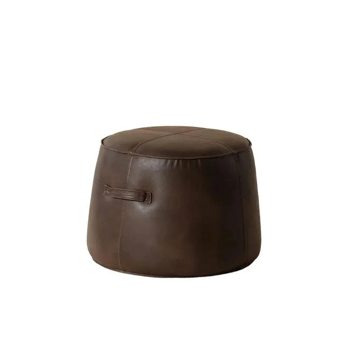 Mitchell Leather Round Ottoman - LOOMLAN