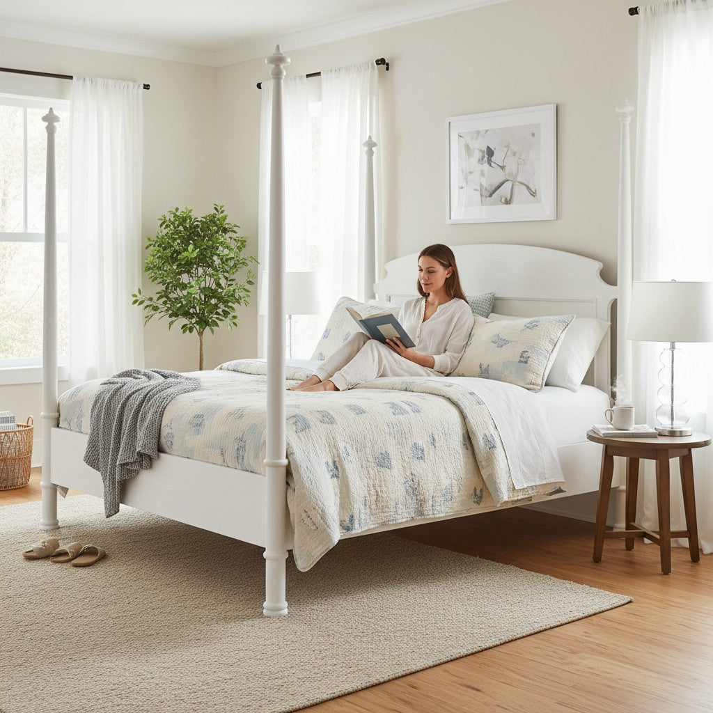 New Douglas Wood White Washed Bed Frame - LOOMLAN