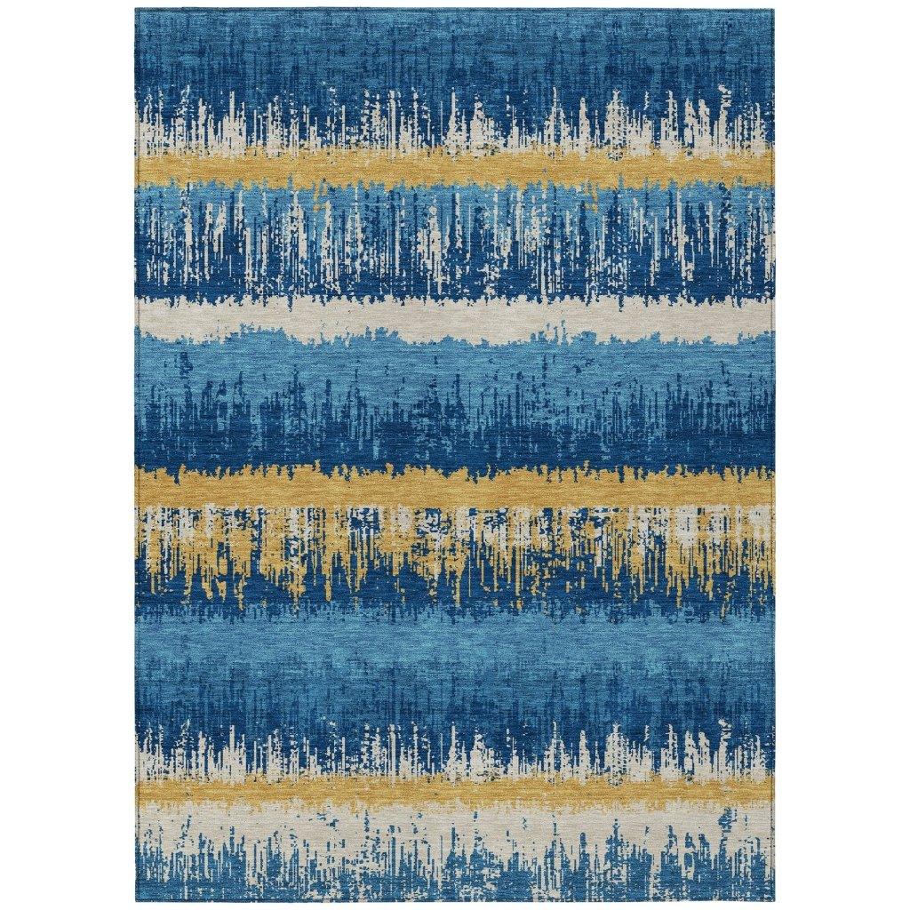 Nyelle Navy Washable Indoor-Outdoor Rug - LOOMLAN