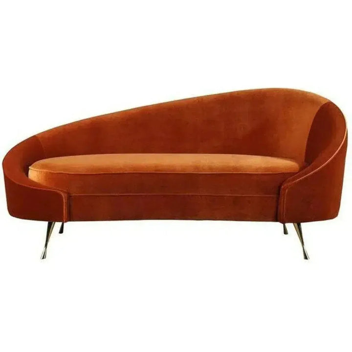 Orange Velvet Chaise Lounge Retro Style - LOOMLAN