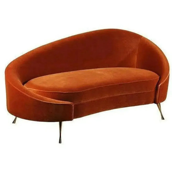 Orange Velvet Chaise Lounge Retro Style - LOOMLAN