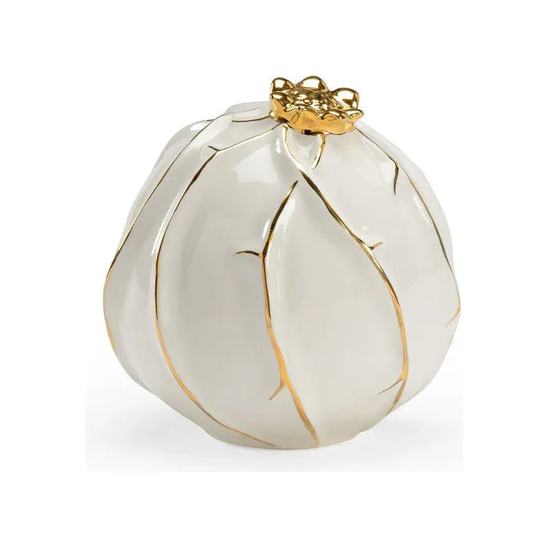 Pomegranate White Gold Accents Sculpture - LOOMLAN