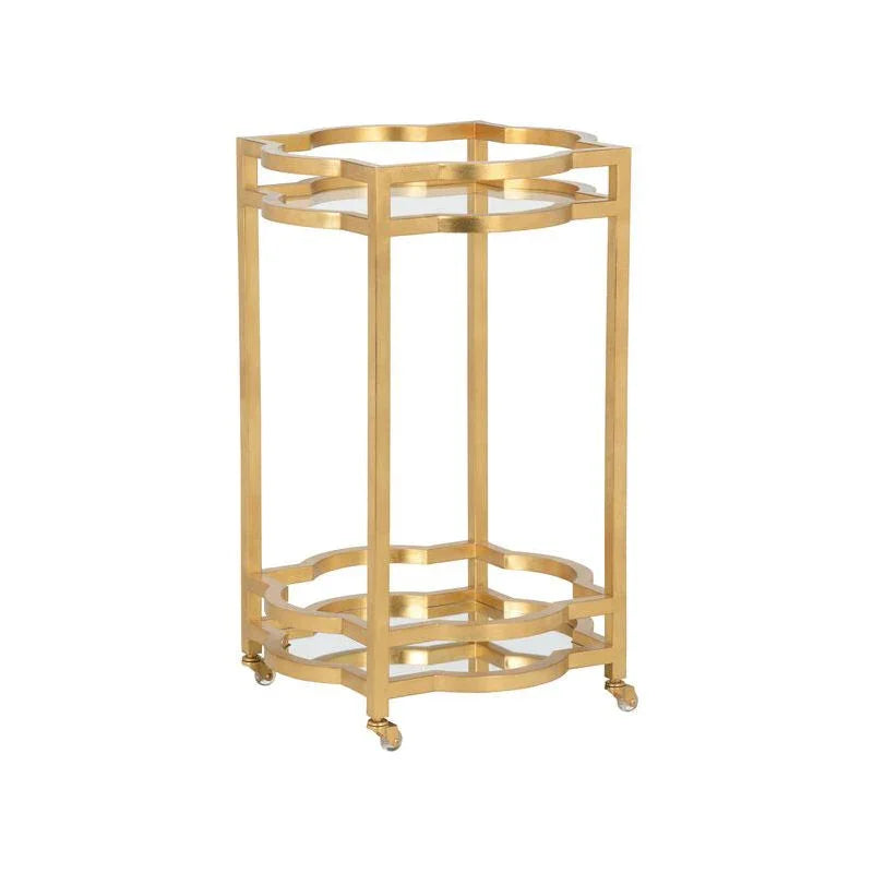 Quatrefoil Gold Metal Frame Bar Cart - LOOMLAN