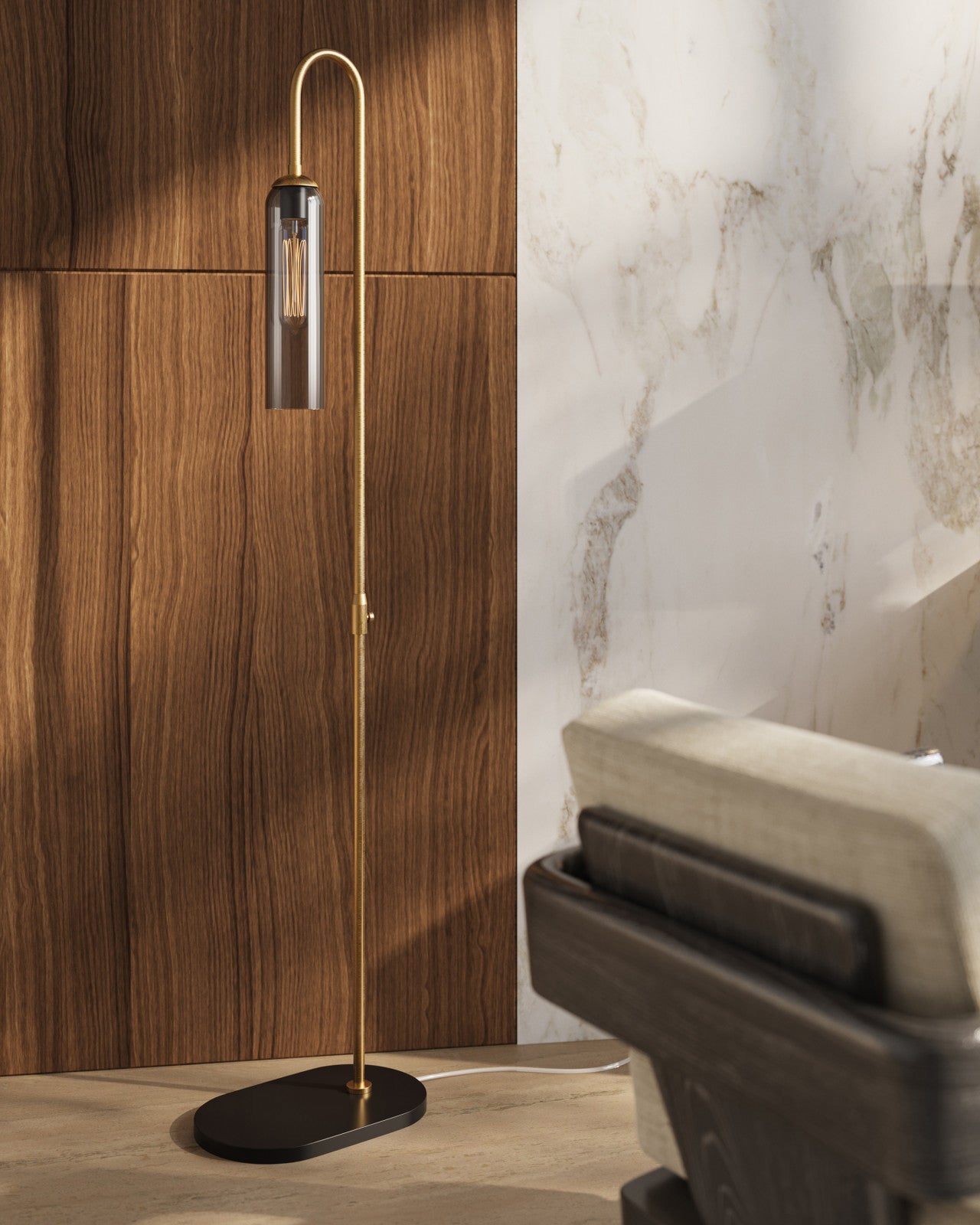 Get Severn Gold Floor Lamp With Smoked Glass Shade – LOOMLAN