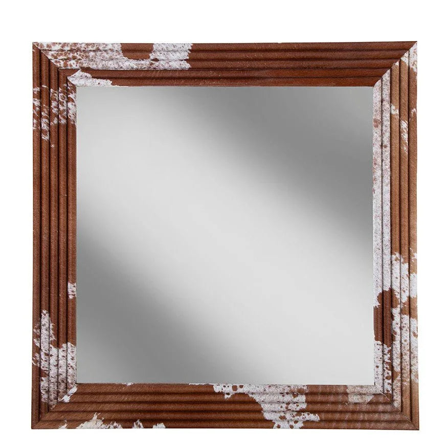 Shirley Hair On Hide Warpped Frame Wall Mirror - LOOMLAN