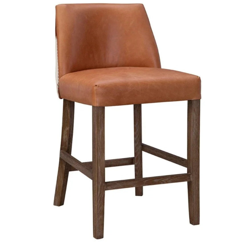 Sierra Honey Toned Leather Counter Stool - LOOMLAN