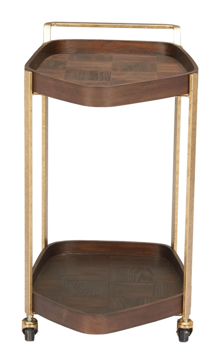 Steel Frame Walnut Bar Cart with Wheels | LOOMLAN