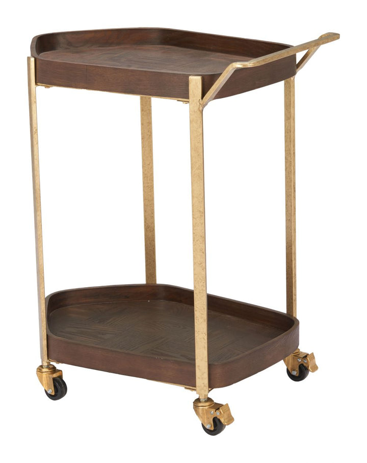Steel Frame Walnut Bar Cart with Wheels | LOOMLAN