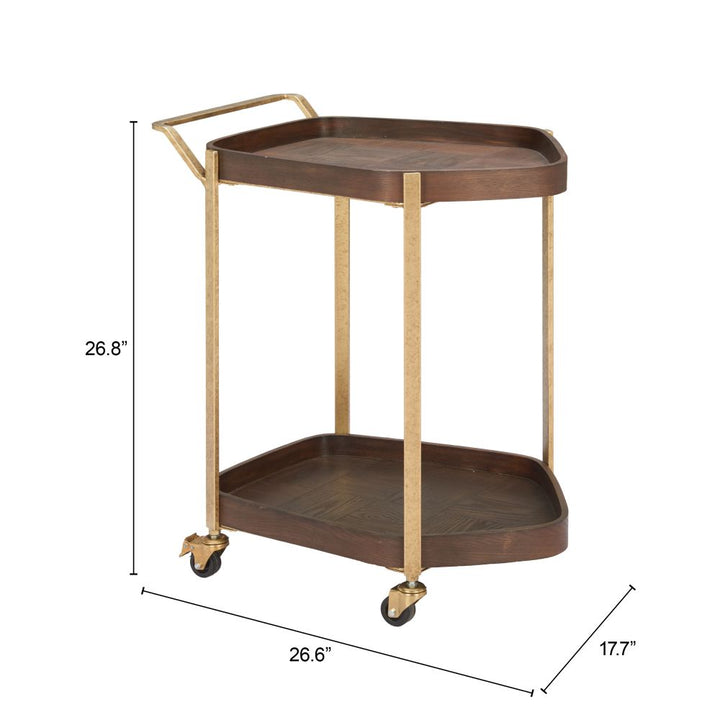 Steel Frame Walnut Bar Cart with Wheels | LOOMLAN