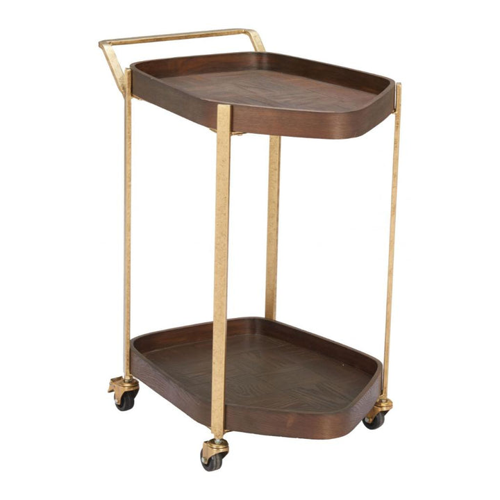 Steel Frame Walnut Bar Cart with Wheels | LOOMLAN