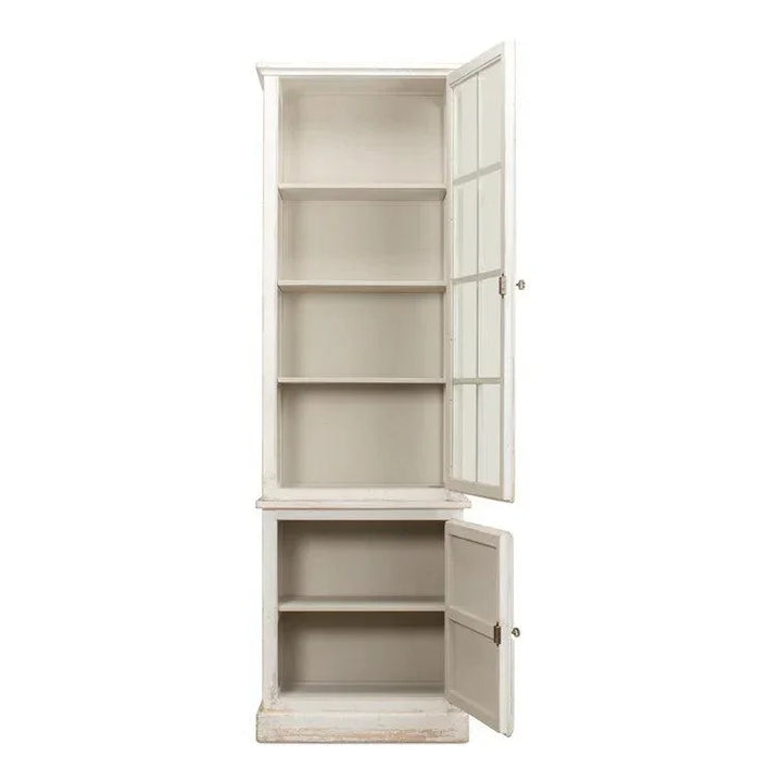 Tower Bookcase Curio Cabinet Glass Doors - LOOMLAN