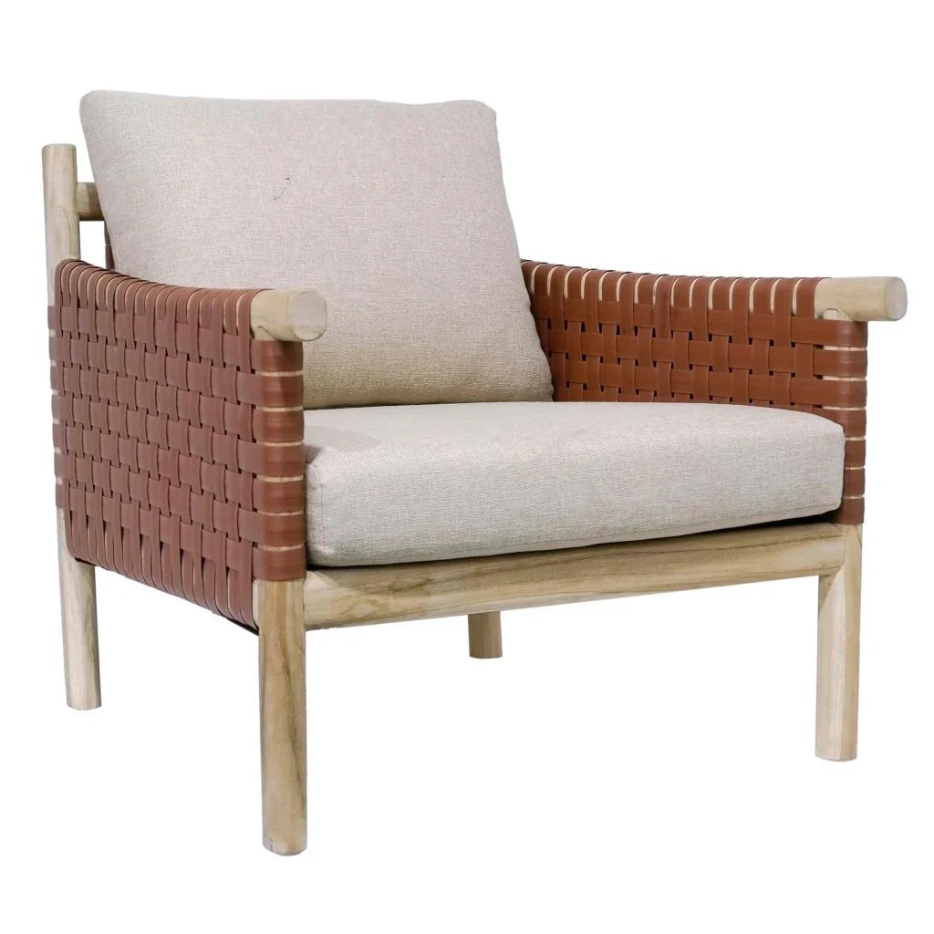 Wade Wood Framed Leather Patio Chair - LOOMLAN