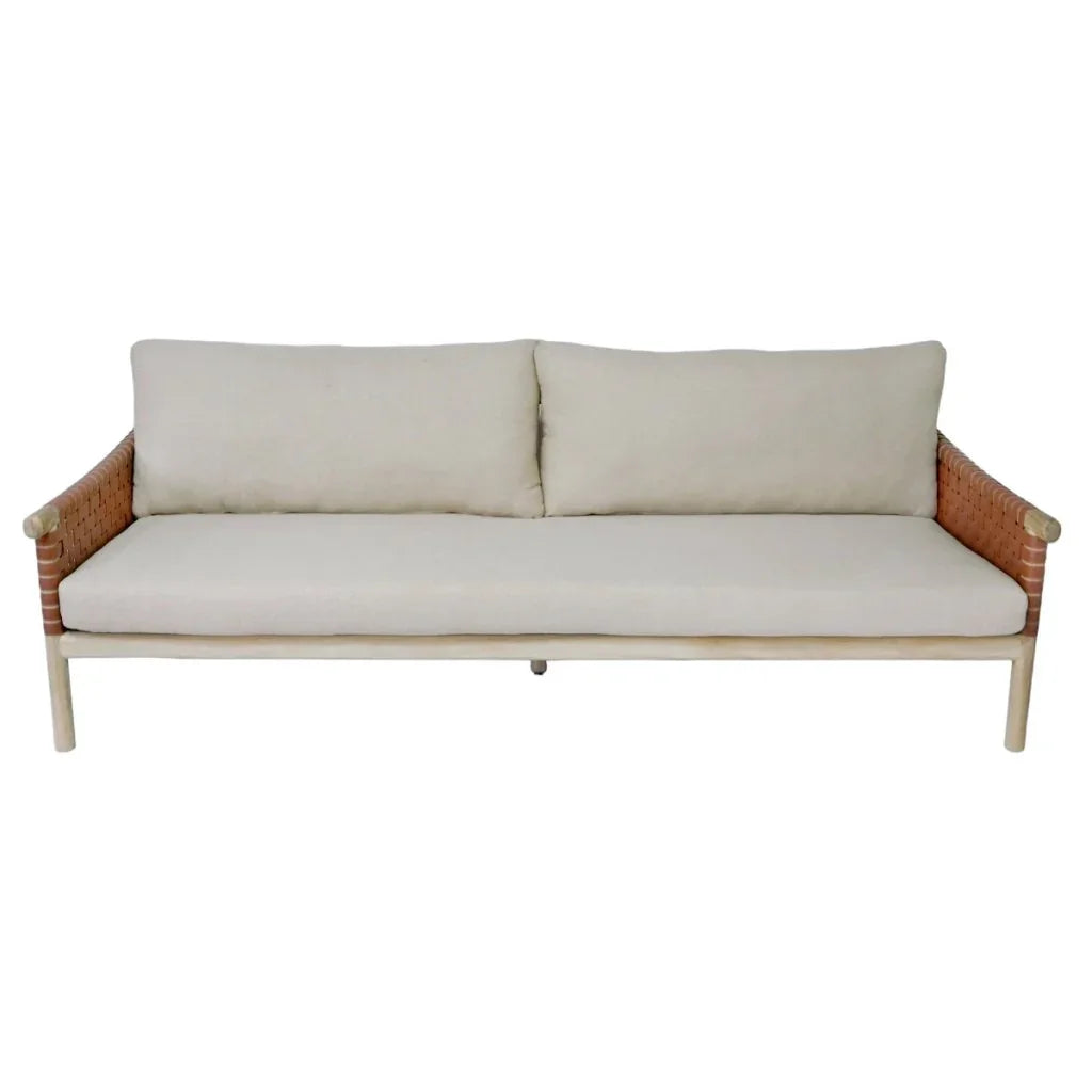 Wade Wood Framed Leather Patio Sofa - LOOMLAN