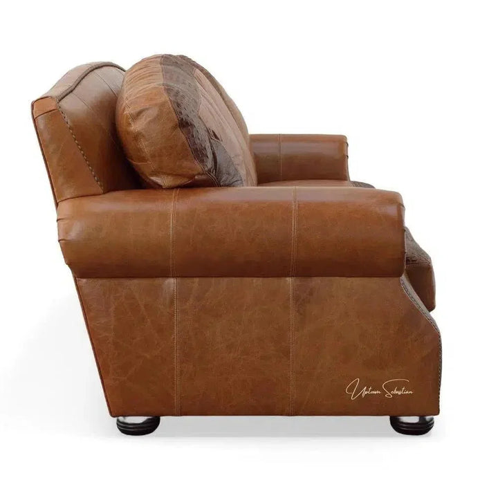 Western Leather Couch Brown Alligator Embossed Leather - LOOMLAN